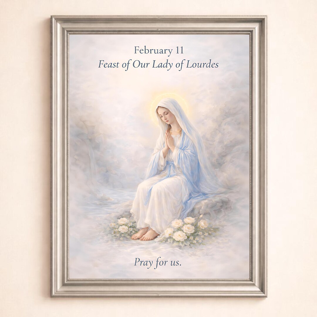 Modern Our Lady of Lourdes Printable Wall Art, Virgin Mary Catholic ...