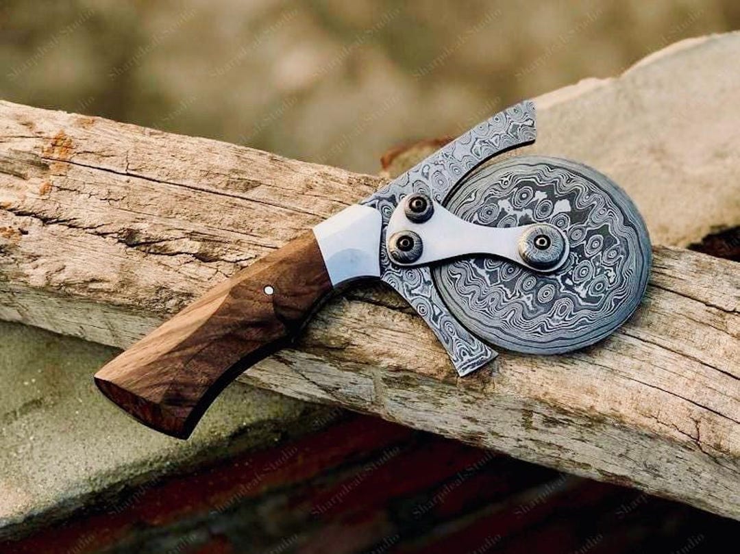 Damascus Steel Pizza Cutter Pizza Cutter, Anniversary Gift, Gift for ...