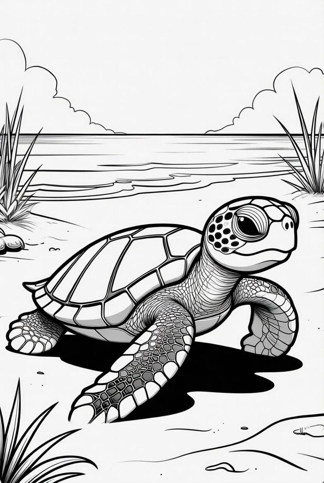 Groovy Dancing Sea Turtle Coloring Page – Cute Beach Turtle Digital ...
