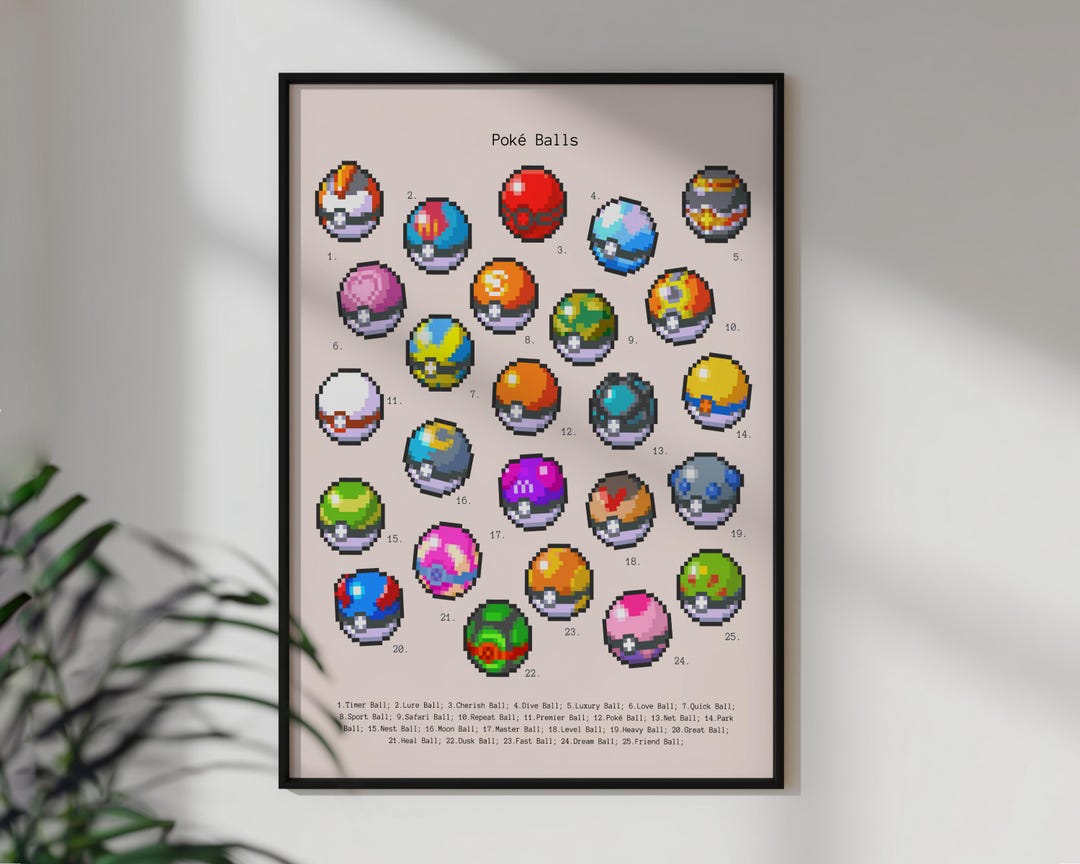 Pixel Poké Ball Poster, Gaming Wall Art - Etsy