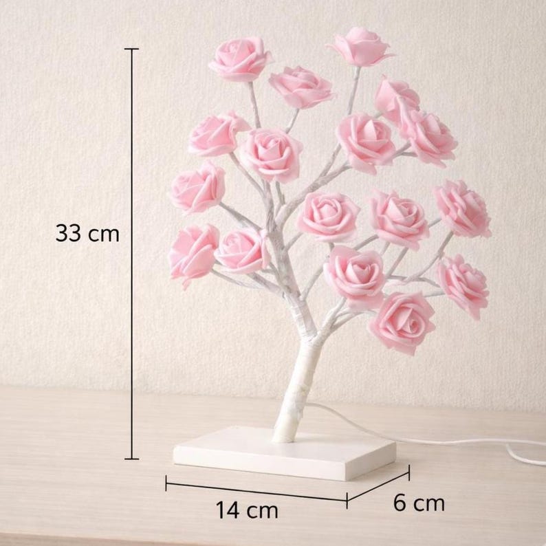 Rose Tree Lamp USB LED, Floral Night Light, Romantic Gift, Aesthetic ...