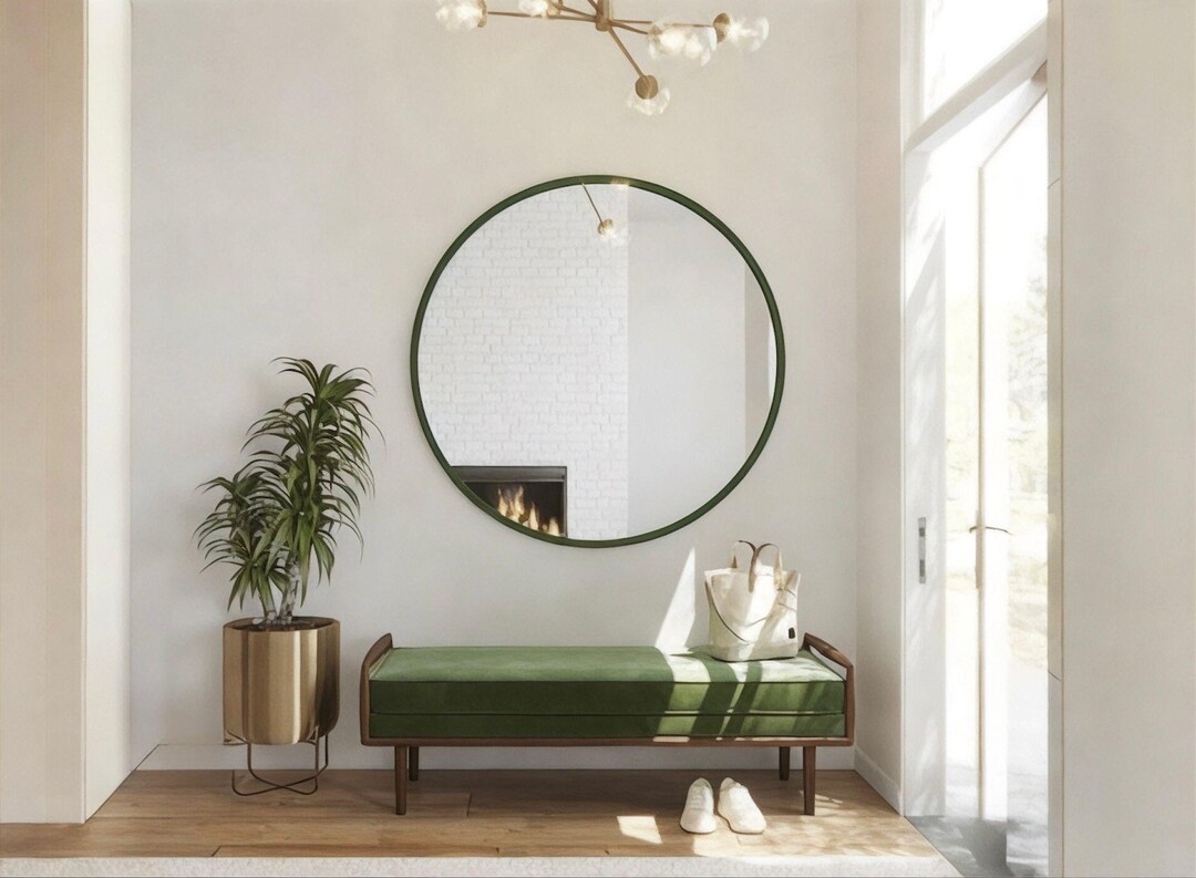 Modern Green Round Mirror, Scandinavian Entryway Wall Decor - Etsy