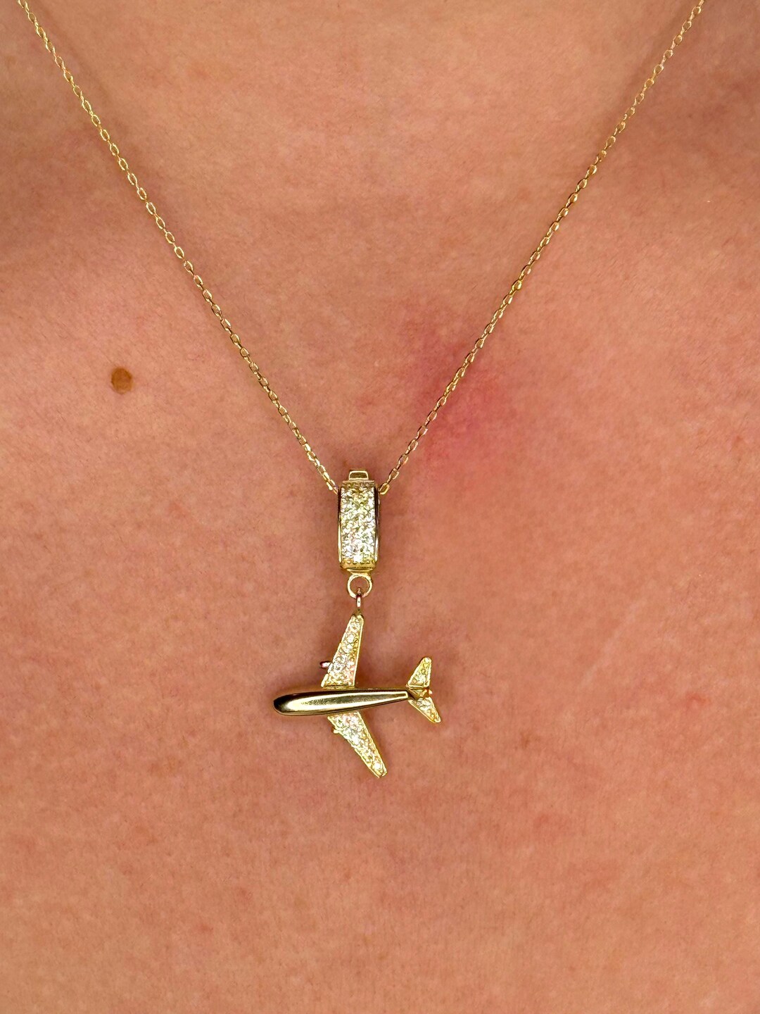 14K Solid Gold Airplane Necklace. Solid Gold Airplane Pendant. Solid ...