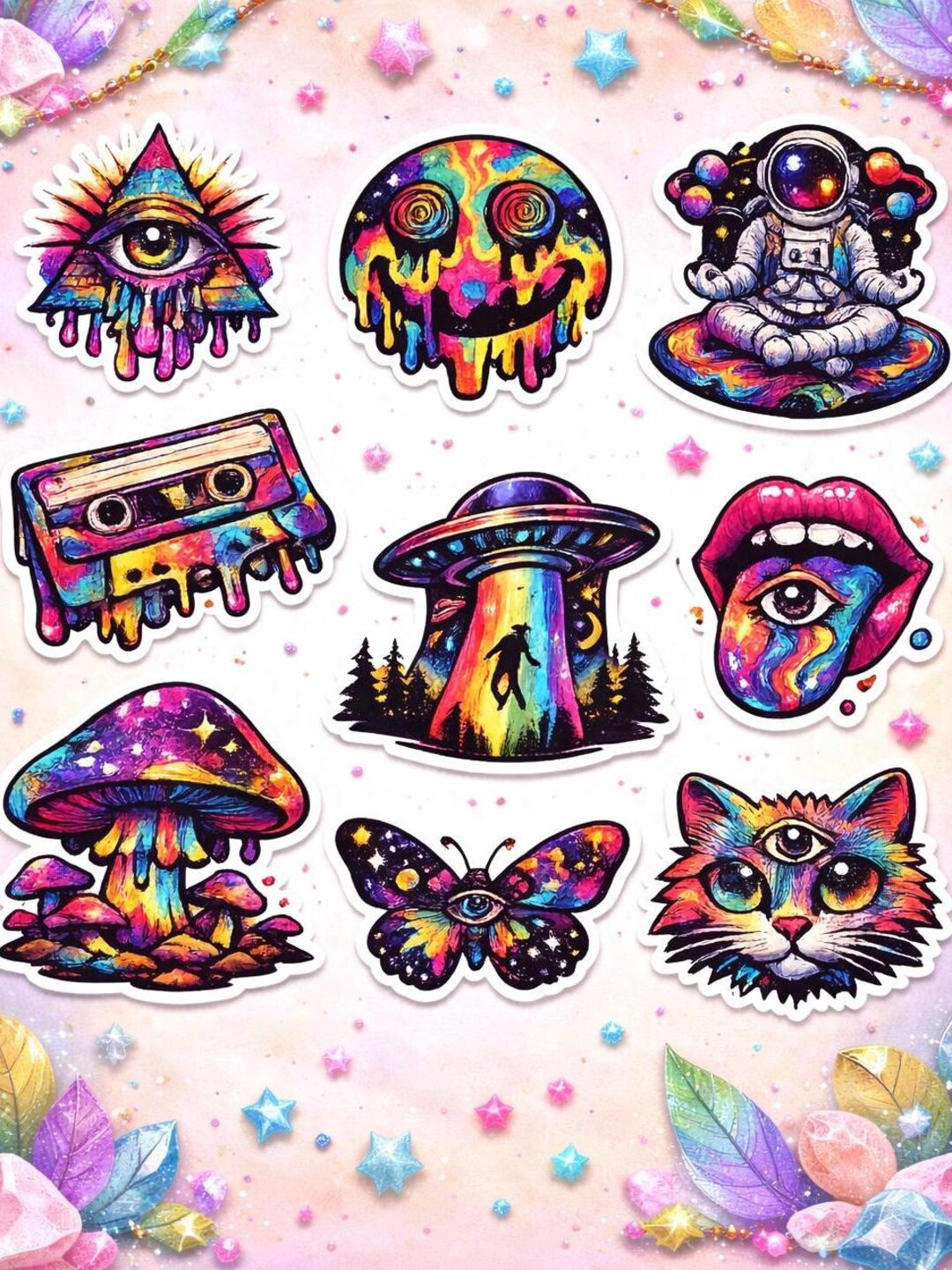 Trippy Psychedelic Sticker (10) Pack | Rainbow Art Stickers | Groovy ...