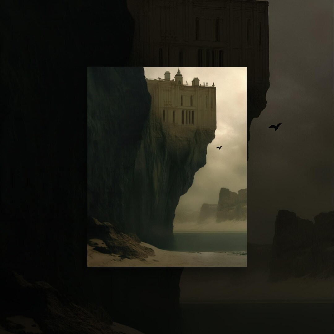 Surreal Cliffside Castle Art Print Gothic Architecture With Haunting ...