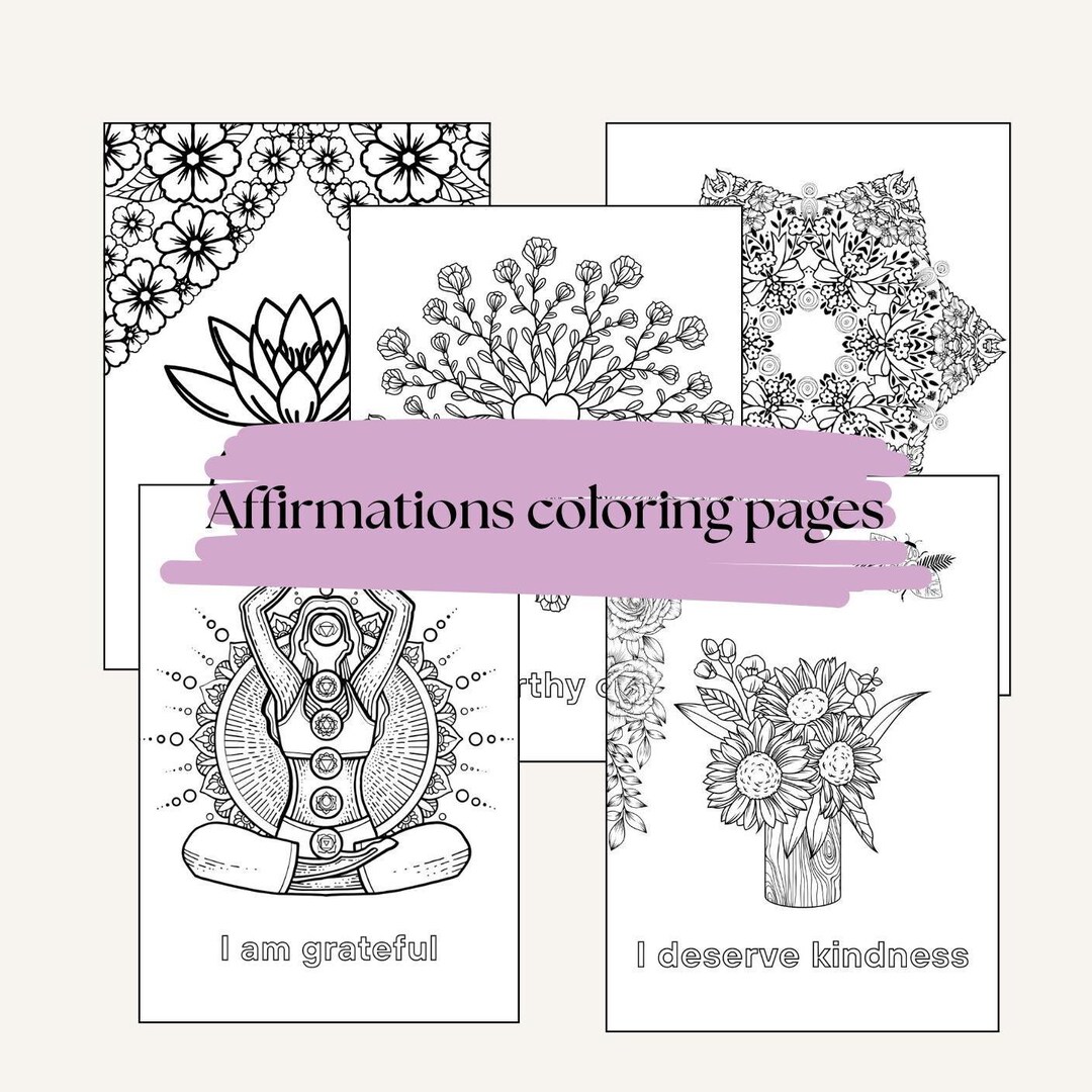 Affirmations Coloring Pages Bundle | Mindfulness, Stress Relief ...