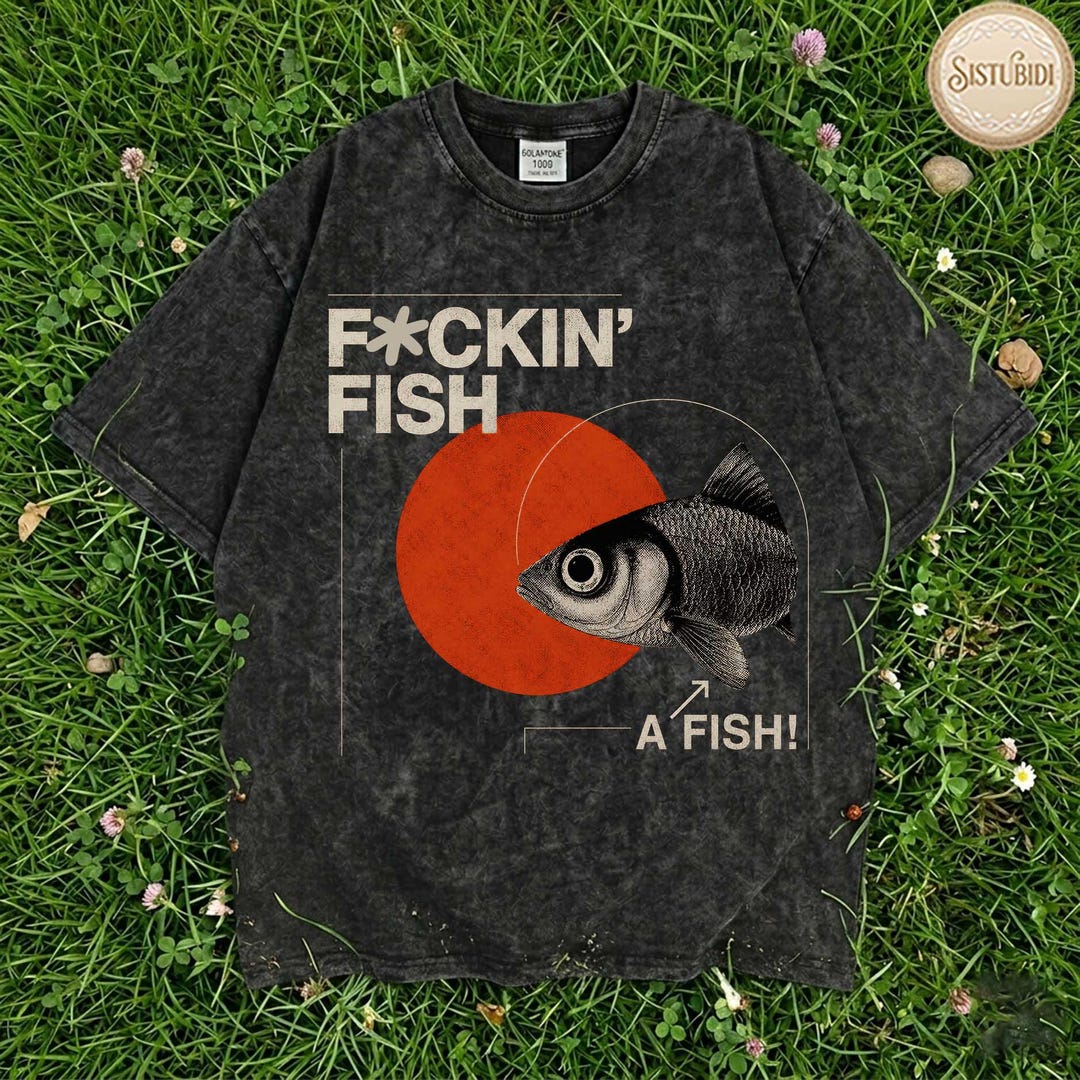 Fish A Fish Shirt, Funny Ironic Red Sun Animal Meme Graphic Washed Tee ...