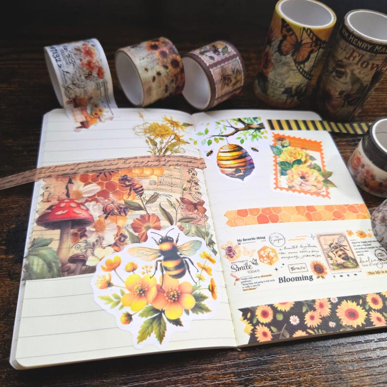 Bee Washi Tape Set (20pc) | Honeycomb & Floral Planner Stickers - Etsy