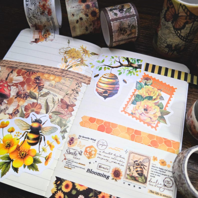 Bee Washi Tape Set (20pc) | Honeycomb & Floral Planner Stickers - Etsy