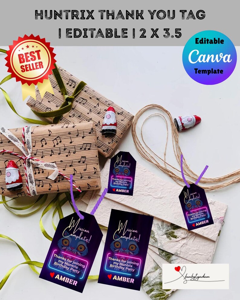 K-pop Demon Hunter Favor Tag | Huntrix Birthday Party | Editable Canva ...