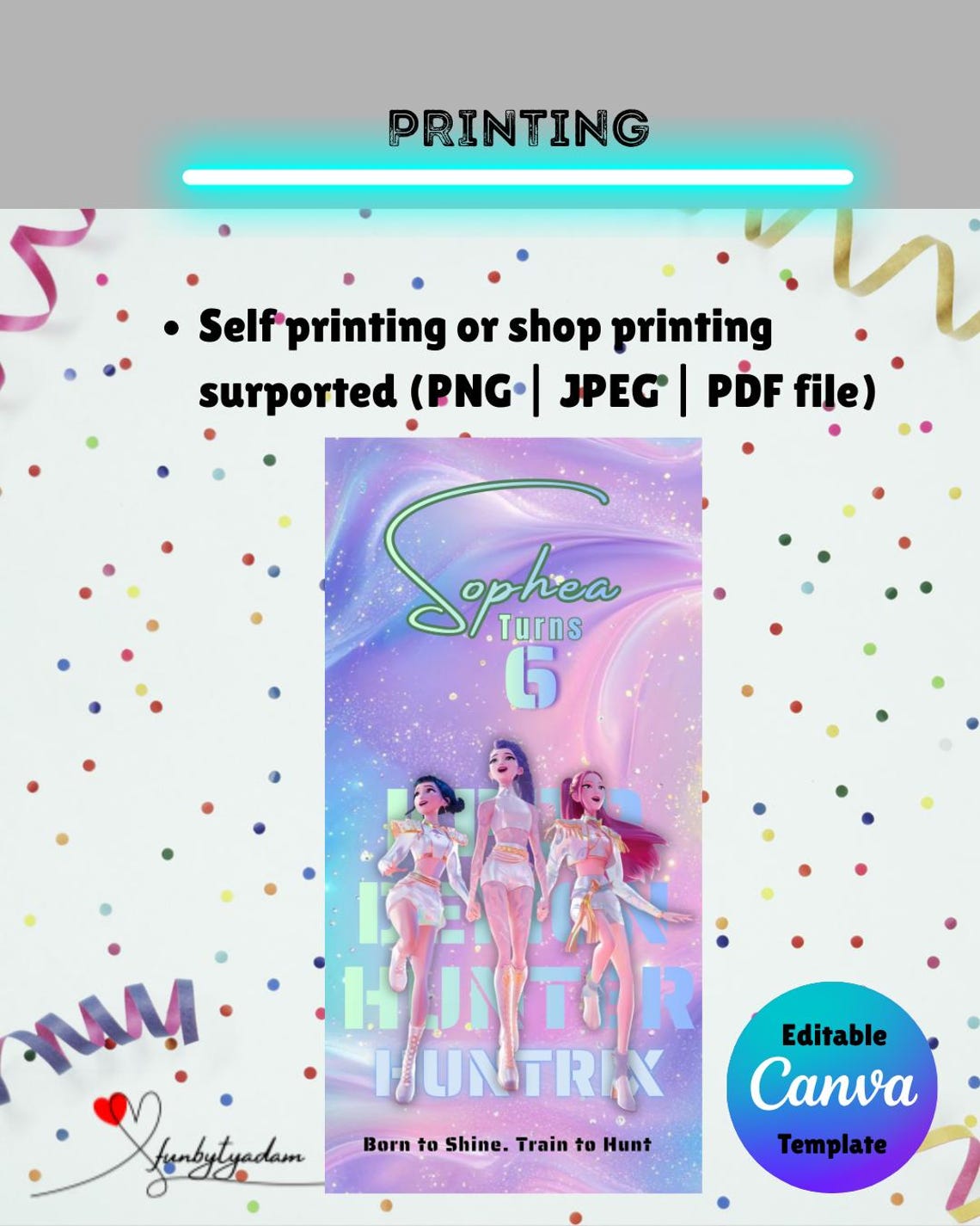 K-pop Demon Hunter Birthday Backdrop | Editable Korean Pop Theme ...