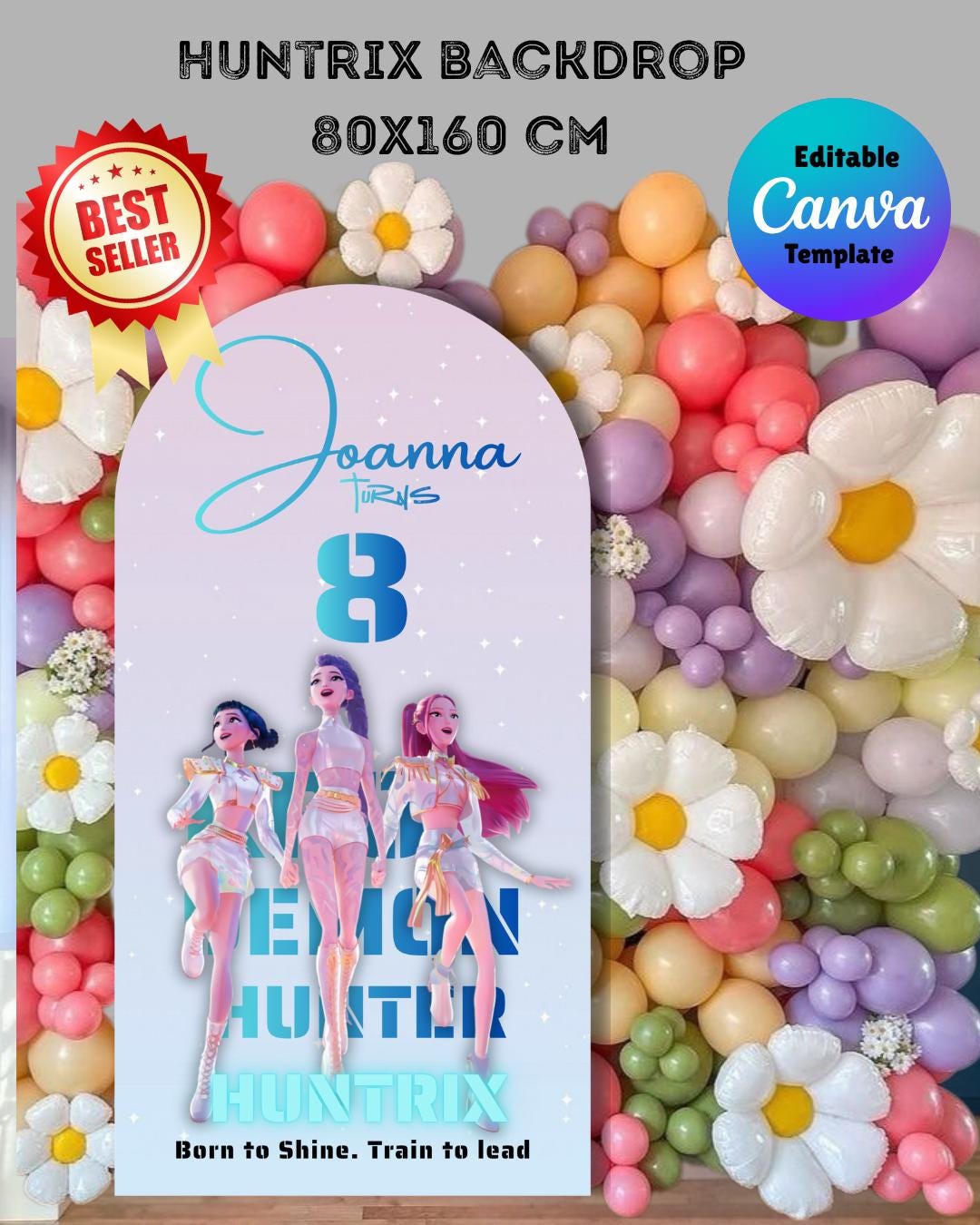 K-pop Demon Hunter Birthday Backdrop | Soft Pink | Editable Korean Pop ...