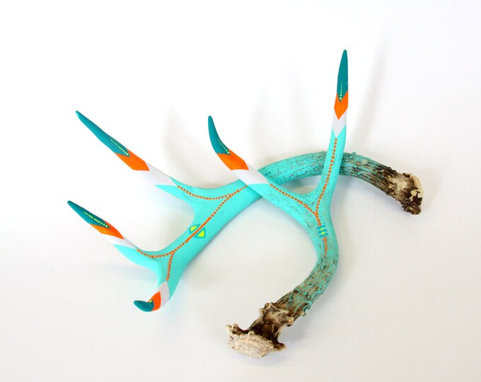 NEON ORANGE & TEAL Turquoise Mint Chevron Arrow Painted - Etsy