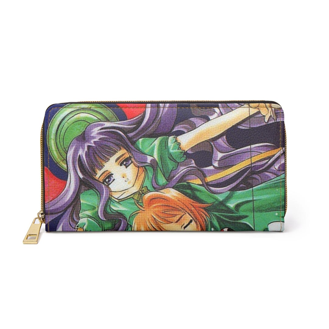 Anime Girl Illustration Zipper Wallet | Purple Hair, Green Outfit ...