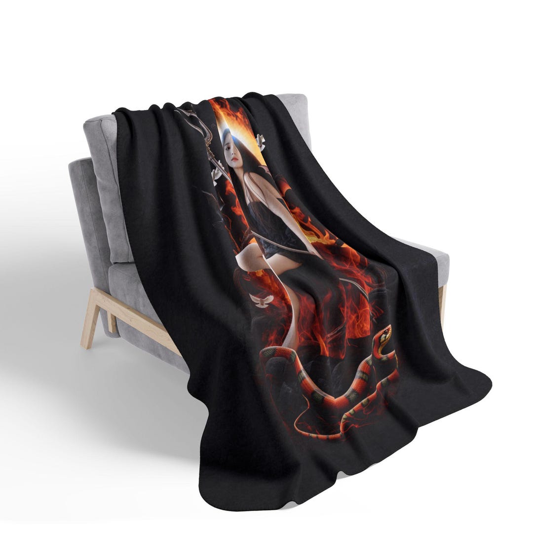 Flaming Trident Warrior Goddess, Fleece Sherpa Blanket | Dark Fantasy ...