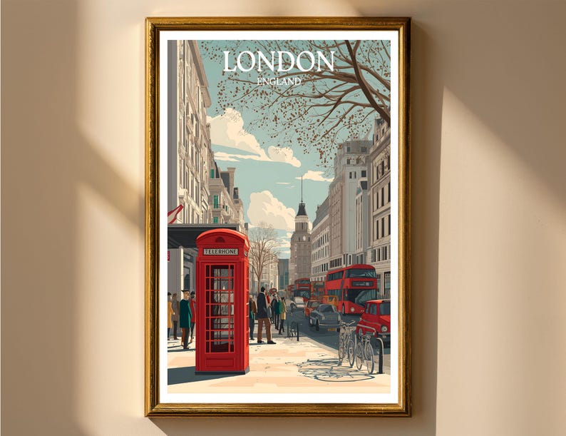 London Travel Poster Wall Art | Iconic City Illustration Print | Red ...