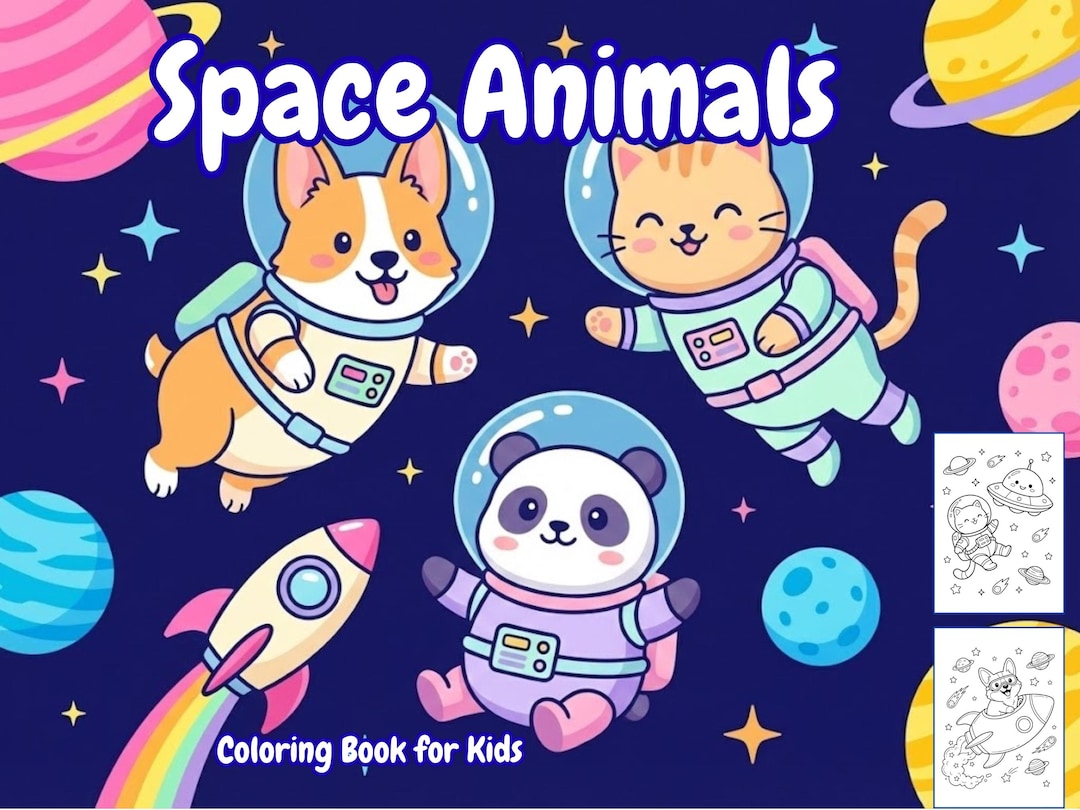 Space Animals Coloring Book for Kids, Cute Astronaut Coloring Pages ...