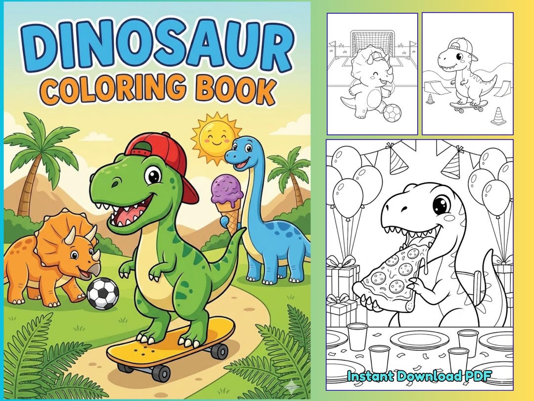 Dinosaur Coloring Book for Kids, Cute Dino Printable, Educational ...