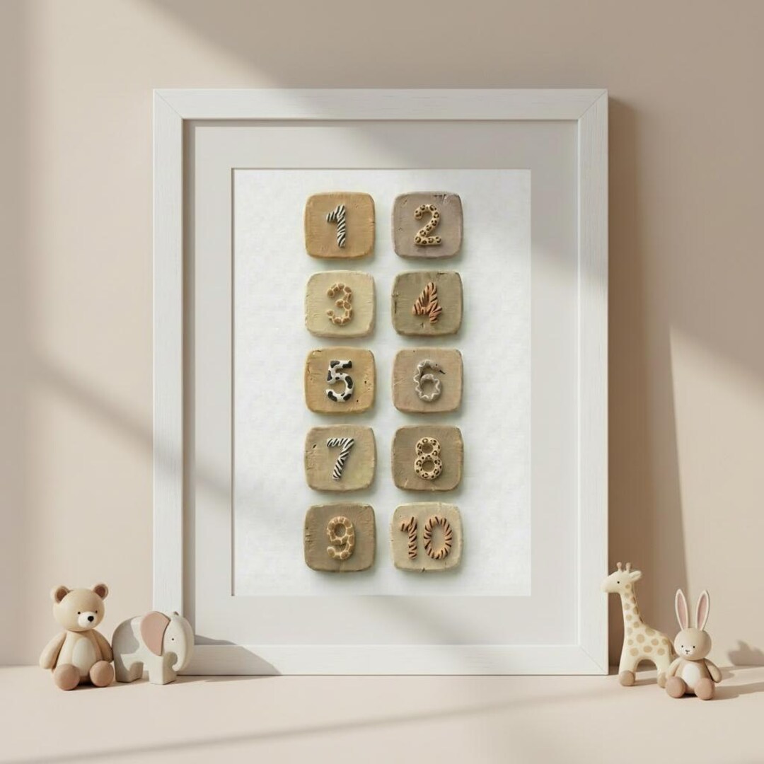 Clay Numbers 1-10 Animal Prints Wall Art, Nursery Print, Neutral Kids ...