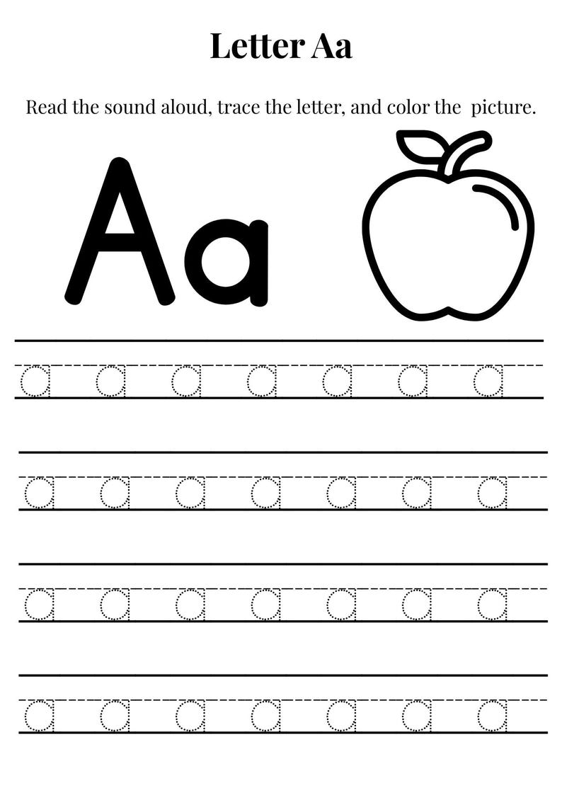 Hojas de trabajo para trazar y colorear letras minúsculas de la A a la ...