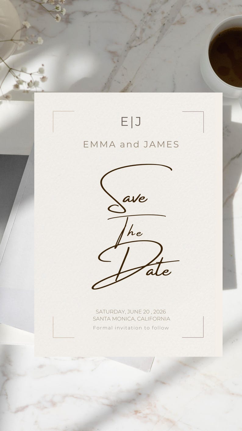 Minimalist Script Save the Date Template, Editable Wedding Announcement ...