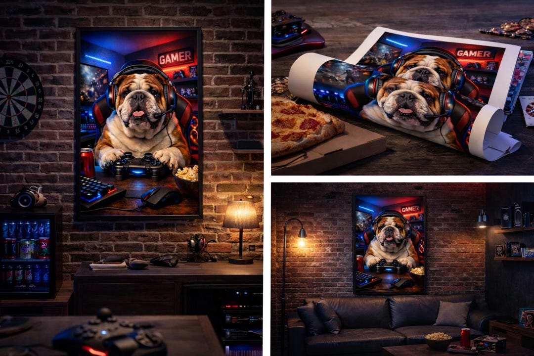 English Bulldog Gamer Poster - Etsy