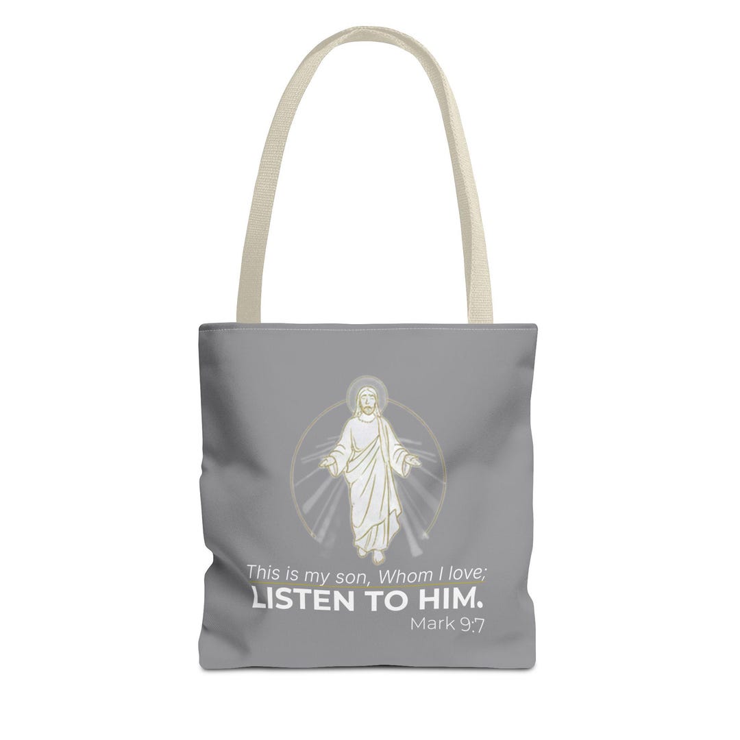 Listen to Him Jesus Illustration Tote Bag | Mark 9:7 Scripture Design ...