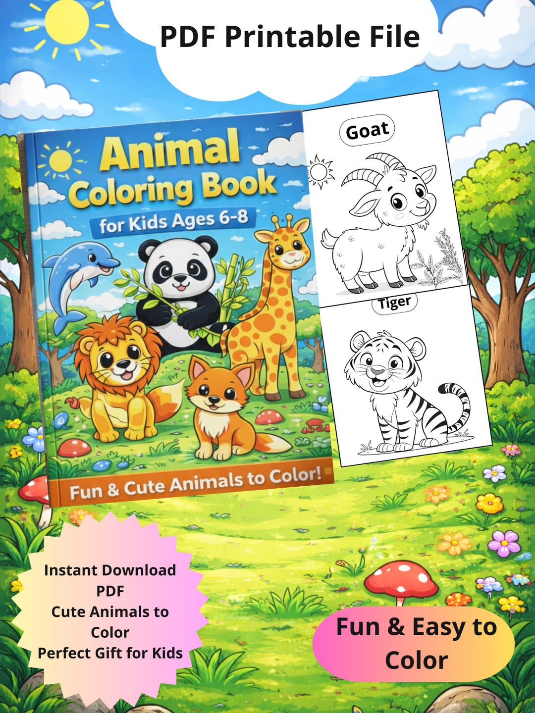 Printable Animal Coloring Book for Kids Ages 6–8, 30 Animal Pages ...