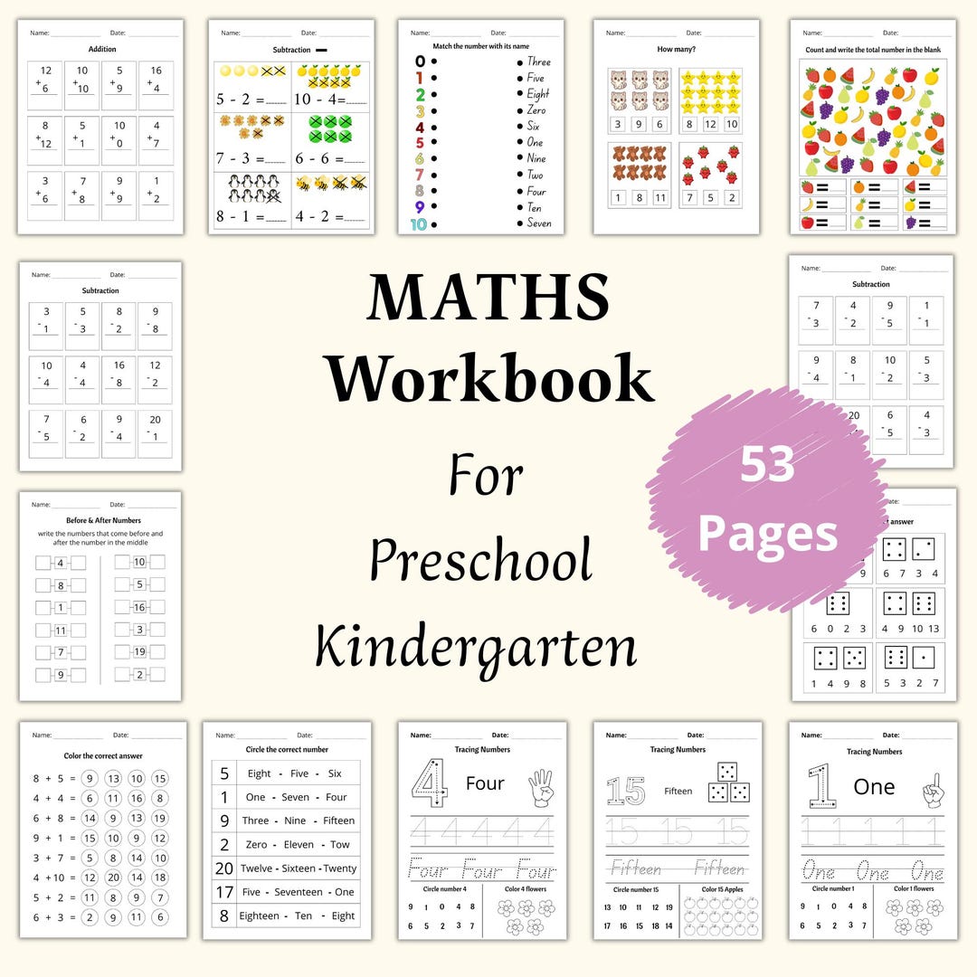 Preschool Pre-k + Kindergarten Learning | Number Worksheets | Counting ...