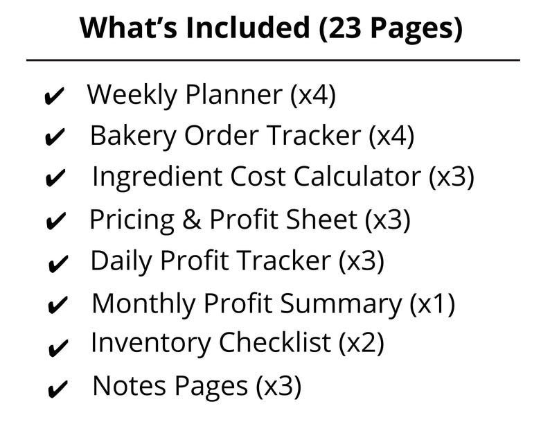 Home Bakery Business Planner Printable, Order Tracker, Profit Sheet ...
