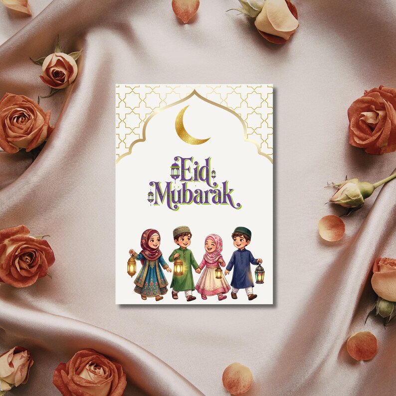 Islamic Eid Mubarak Greeting Bundle, Mosque Lantern Crescent Designs ...