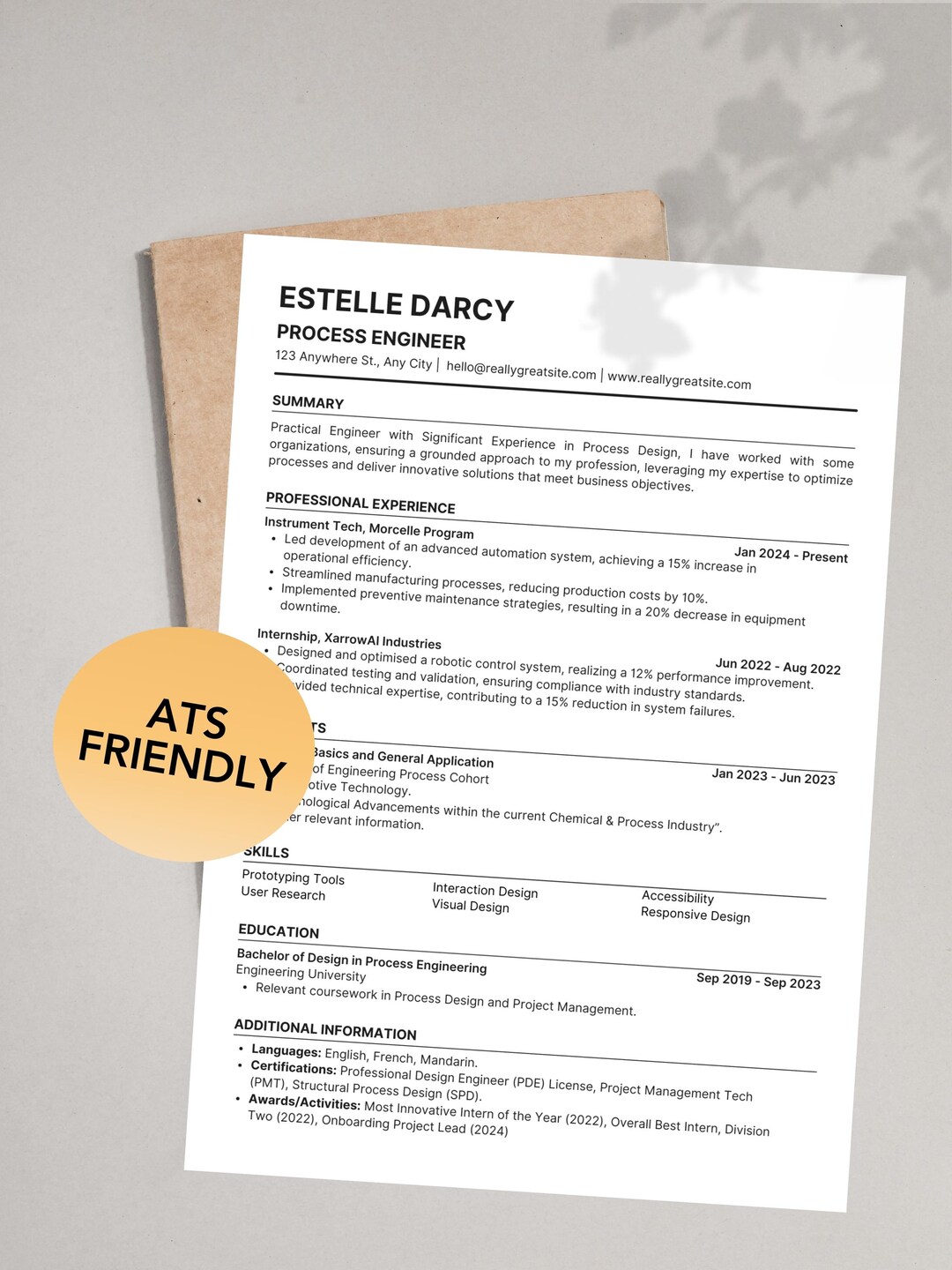 ATS Resume Template, Modern CV Design, Word, Canva, Pages, Google Docs ...