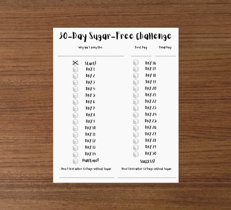 30 Day Sugar Free Challenge Template Printable - Etsy
