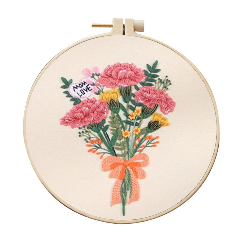 Floral Embroidery Kit, Mother’s Day Hoop Art, DIY Beginner Flower Craft ...