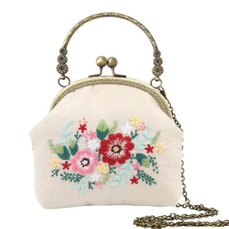 Floral Embroidery Purse Kit: Vintage Kiss Lock Bag DIY Craft - Etsy Canada
