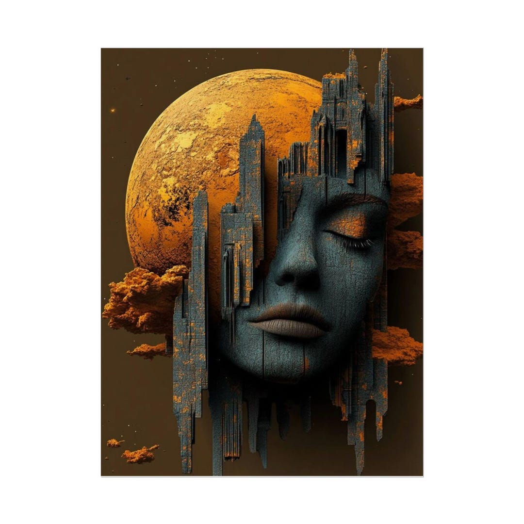 Surreal Moon Face Poster | Rolled Posters - Etsy