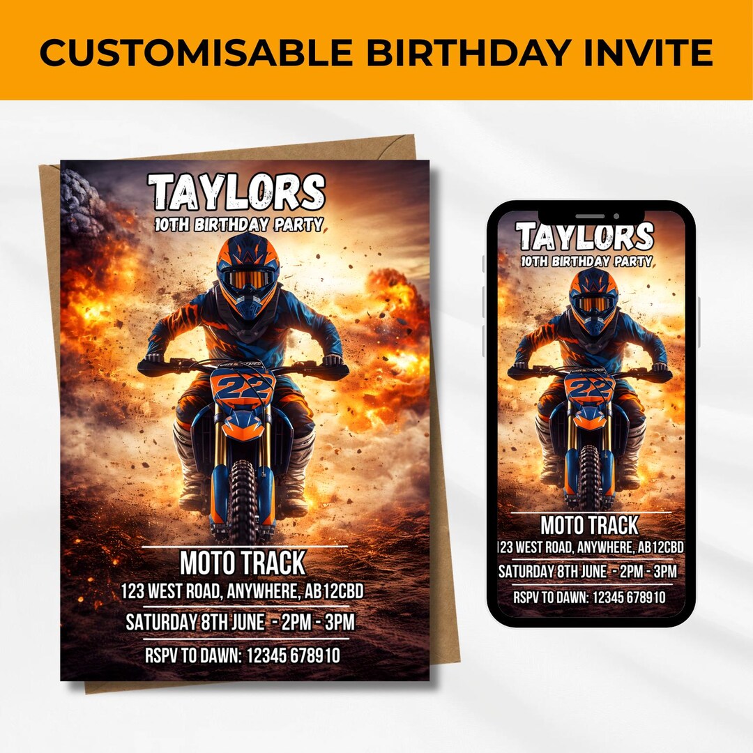 Motocross Birthday Party Invitation, Editable Canva Dirt Bike ...