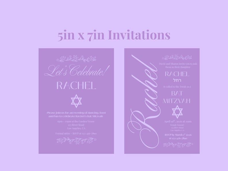 Bat Mitzvah Invitation Editable Template Bat Mitzvah Invitation Set ...