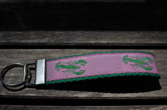 Items similar to Ribbon Key Fob Pink and Green Lobster on Etsy
