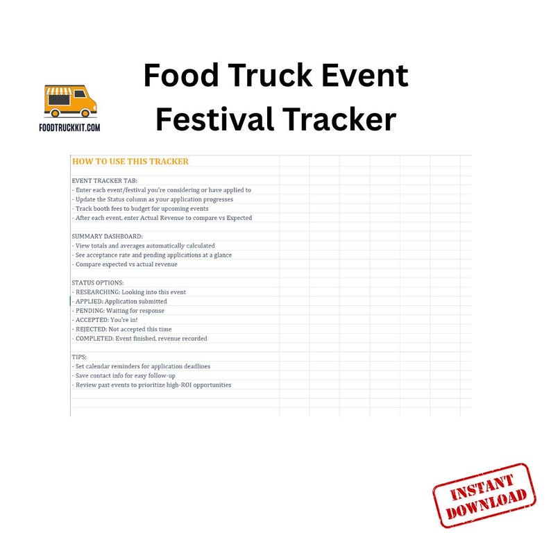 Food Truck Event Tracker 2026 | Festival Application Log | Vendor ...