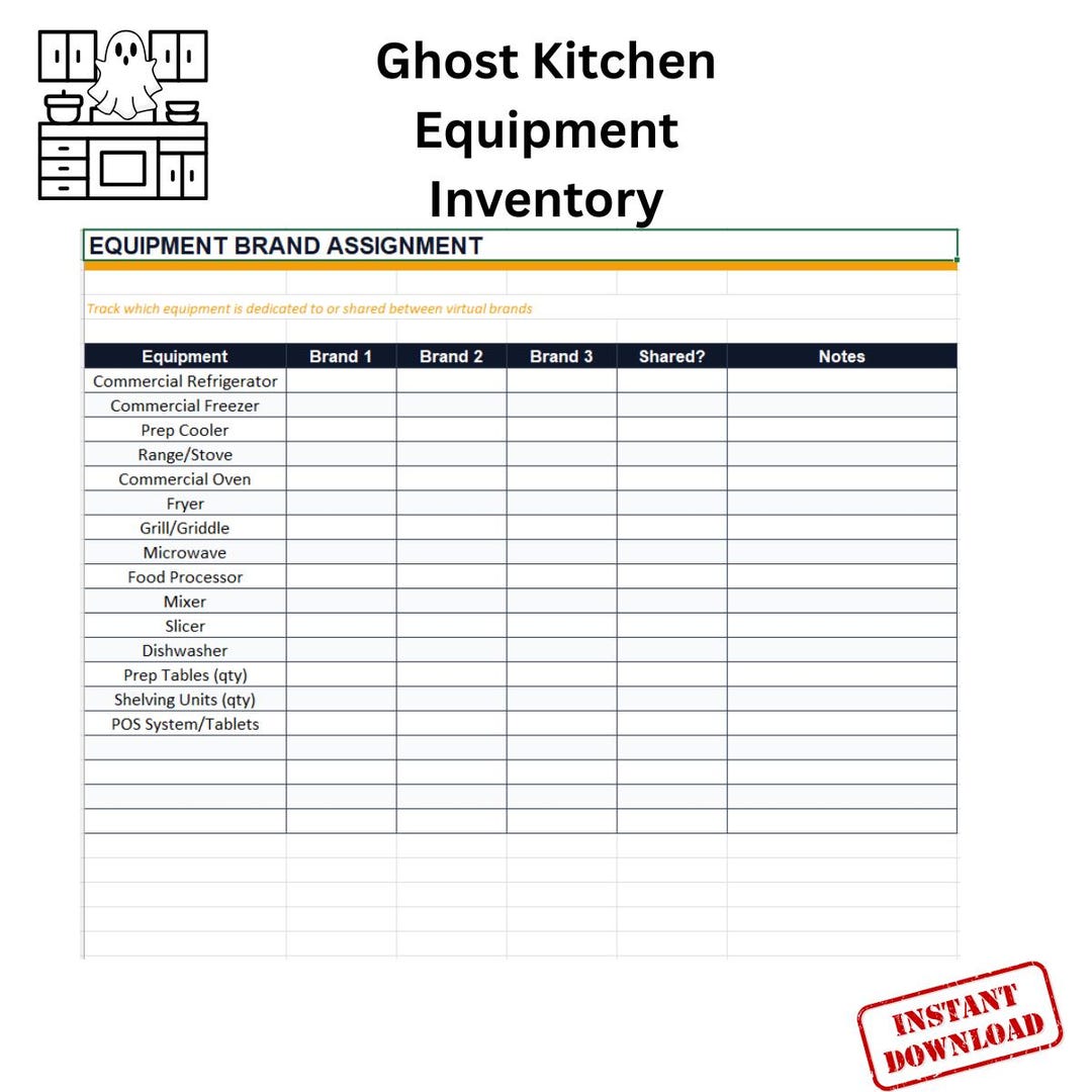 Ghost Kitchen Equipment Inventory Template | Virtual Restaurant Asset ...