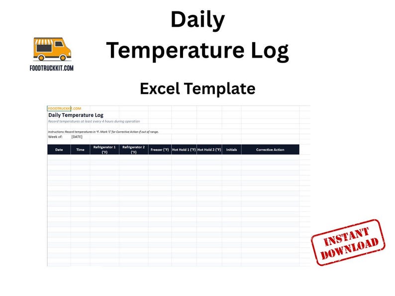 Food Truck Temperature Log Spreadsheet 2026 | Daily HACCP Tracking ...
