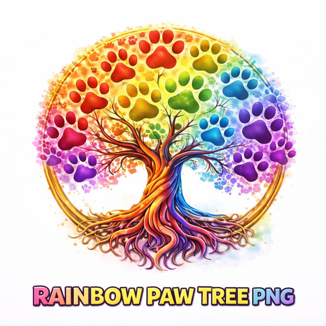 Rainbow Paw Print Tree PNG, Dog Paw Tree of Life PNG, Pet Memorial ...