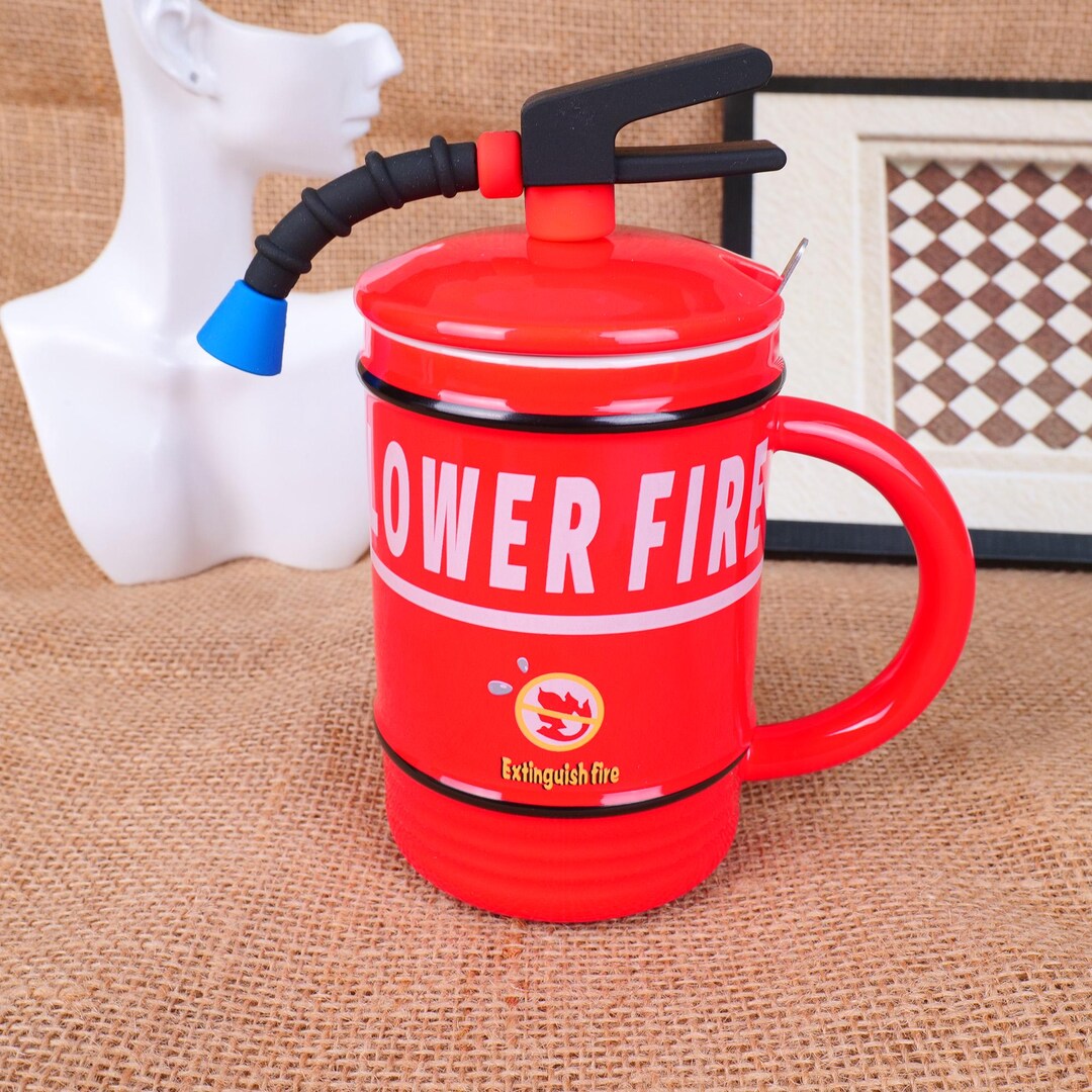 Fire Extinguisher Mug, Ceramic Coffee Cup With Lid & Spoon - Etsy
