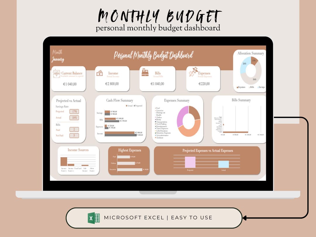 Budget Planner Monthly Excel Spreadsheet Financial Template Bill ...