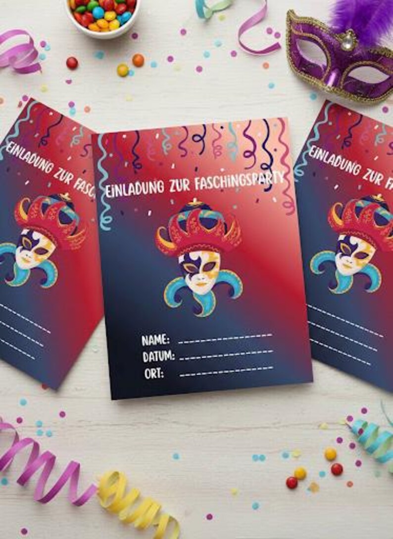 Printable Faschingsparty Bundle PDF – Deko, Gästeliste, Spiele, Masken ...