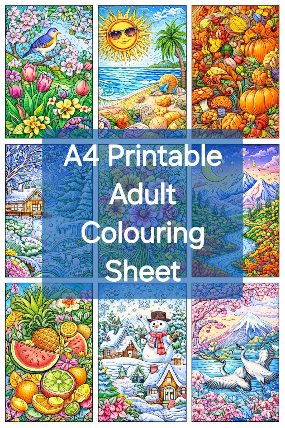 Vibrant Seasons Coloring Page - A4 Printable Adult Mindfulness Activity ...