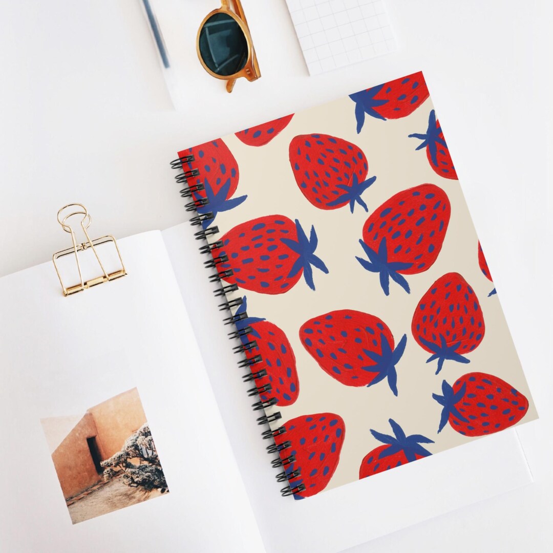 Red Strawberry Pattern Spiral Notebook | Ruled Journal - Etsy