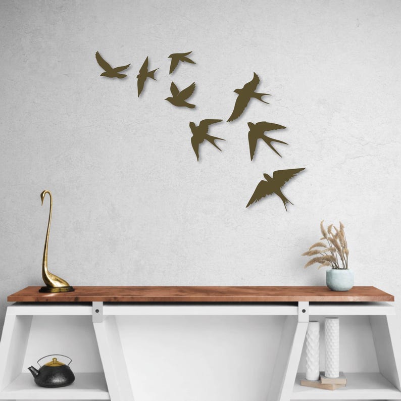 Black Birds in Flight Metal Wall Art - Modern Sculpture, 9 Piece - Etsy
