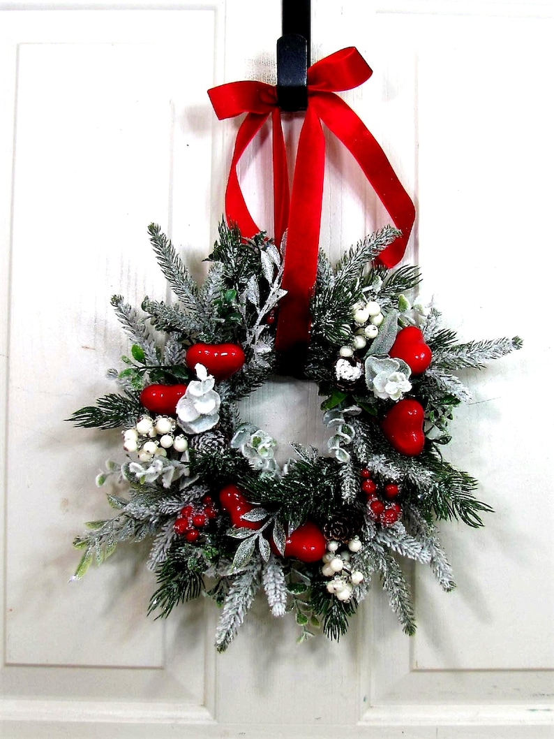 Winter Valentine Candle Ring: Snow Pine, Red Heart Winter Tablescape - Etsy